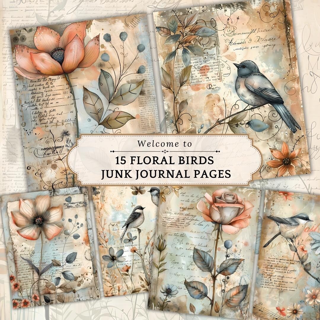 Birds and Flowers Junk Journal Kit: Vintage Printable Embellishments ...