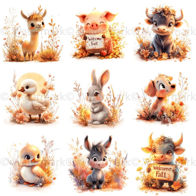 25 Fall Animal Clipart PNG: Autumn Farm Friends (digital Download) - Etsy