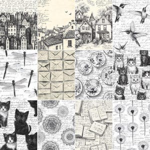 Black & White Stamp Papers: Grunge Ephemera, Junk Journal (digital ...