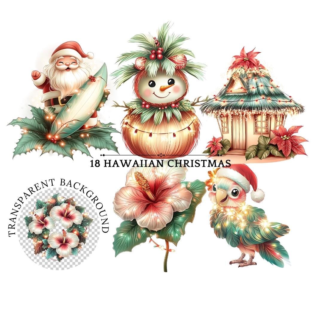 Hawaiian Christmas Clipart | Tropical Holiday Watercolor Clipart ...