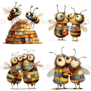 Quirky Bee Clipart: Funny Animal PNG Kit for Scrapbooking Collage Style ...