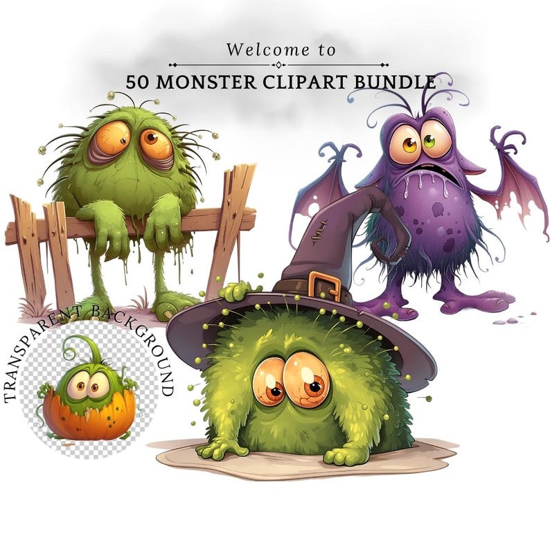 Halloween Monster Clipart Bundle, PNG Designs (digital Download) - Etsy
