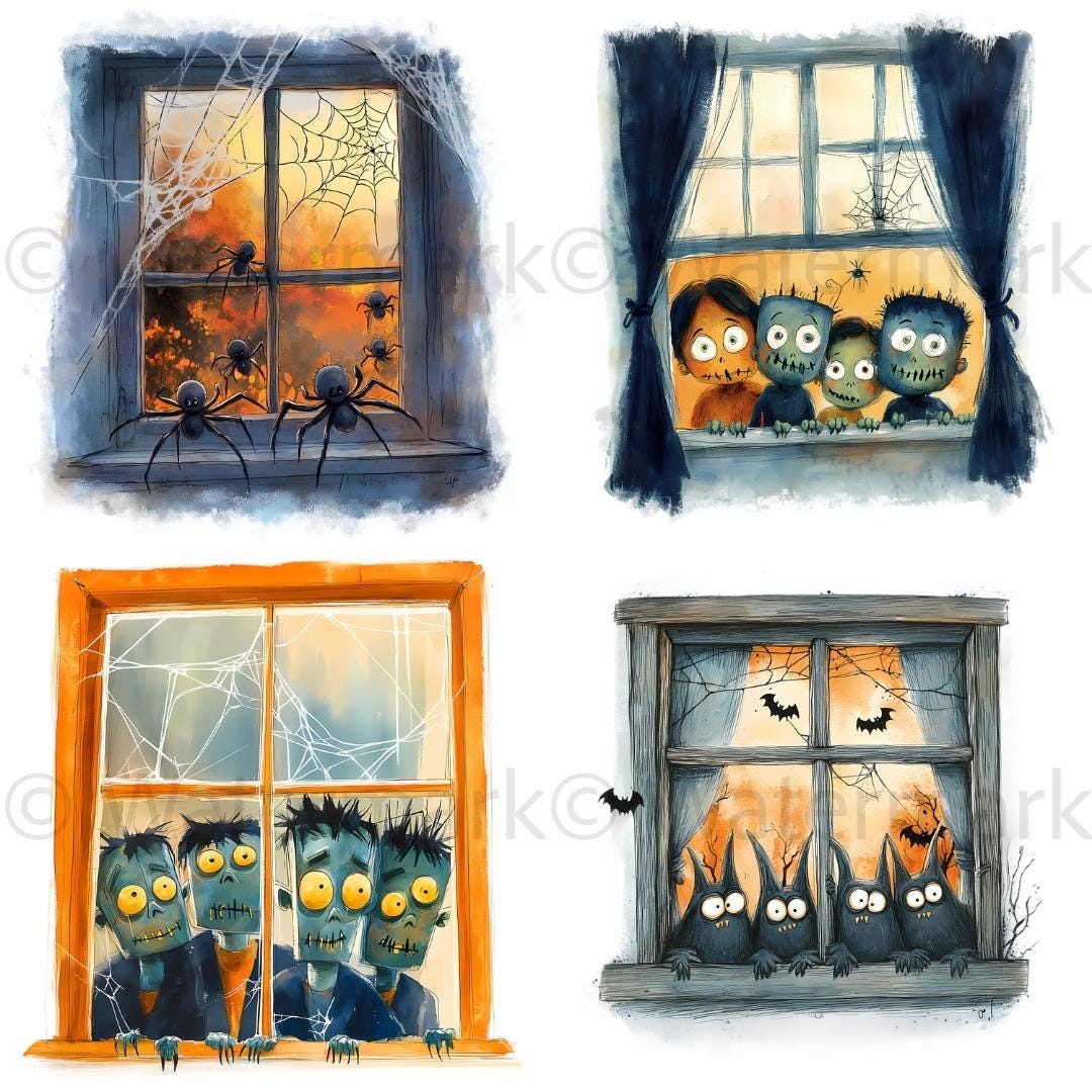 Halloween Window Clipart: Spooky PNG Images, Commercial Use (digital ...