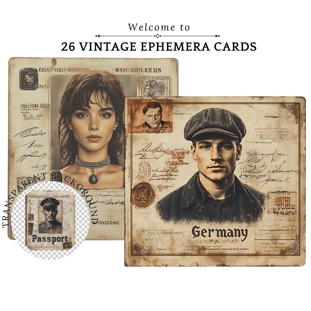 Vintage Ephemera and Passports | Antique ID Cards Clipart | Junk ...