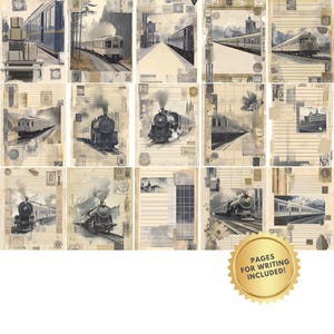 Train Junk Journal Pages: Travel Ephemera, Railroad Vintage Papers for ...