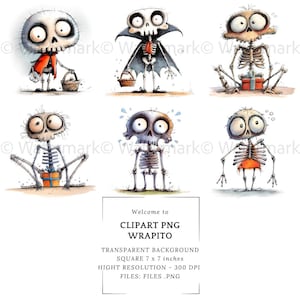 Funny Halloween Skeleton Clipart: Childish Hand Drawn Style Spooky ...