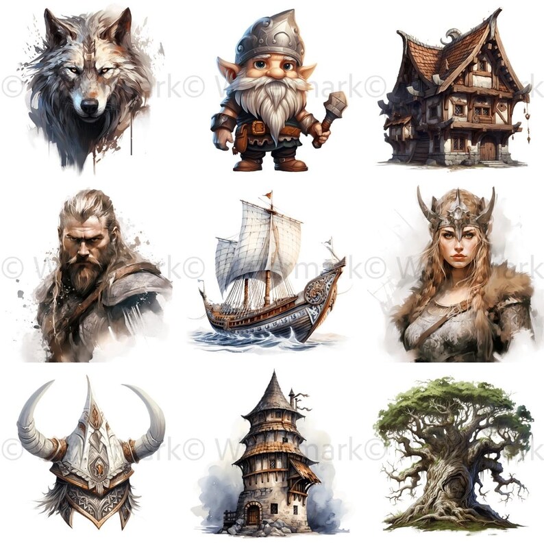 Nordic Viking Watercolor Clipart: Norse Mythology PNG (digital Download ...