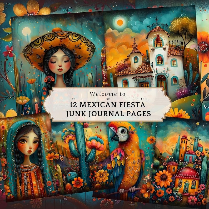 Colorful Mexican Fiesta junk journal pages, Digital Scrapbook Paper ...