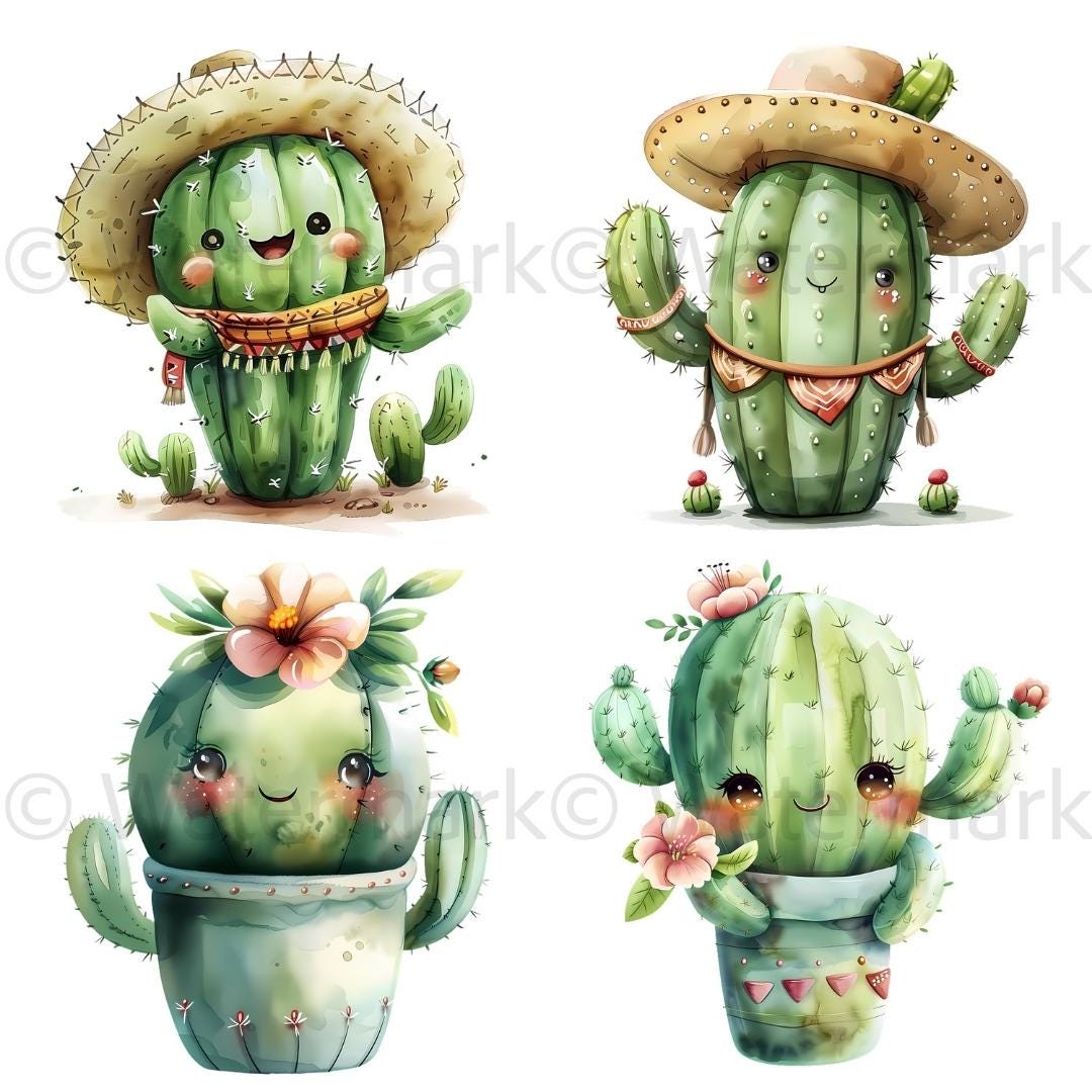 Cute Watercolor Cactus Clipart Desert Mexican Cactus Clipart PNG Files ...
