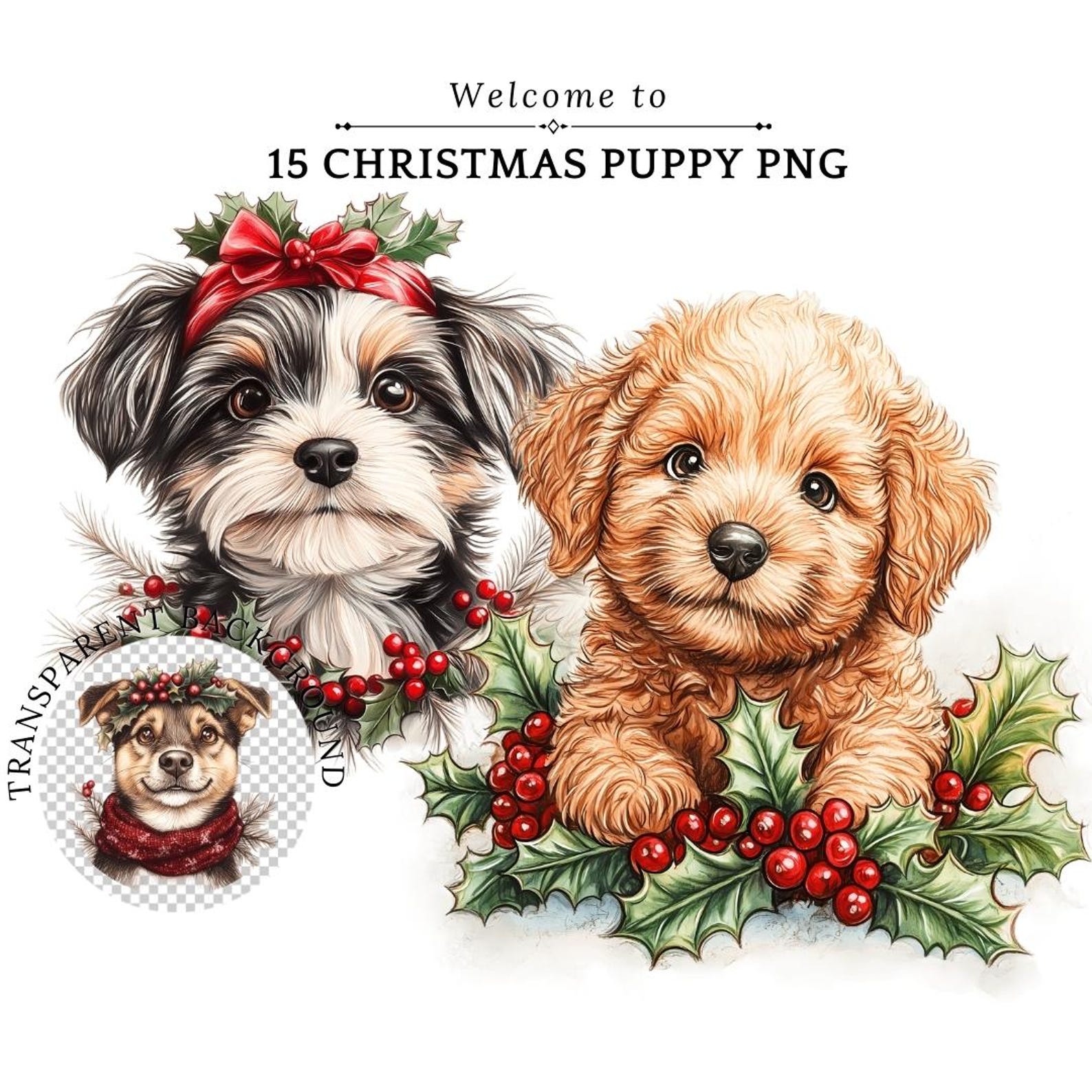 Christmas Puppy Clipart: Vintage Holiday Dog PNG (digital Download) - Etsy