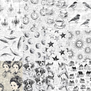 Black & White Stamp Papers: Grunge Ephemera, Junk Journal (digital ...