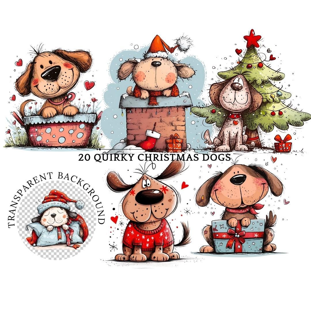 Watercolor Christmas Dogs Clipart: Funny Puppy Graphics (digital ...