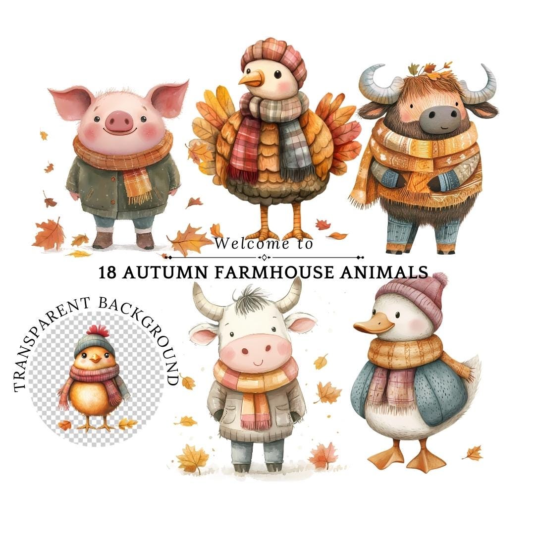Cute Farm Animals clipart, Autumn Animals Clipart, Minimalist Animals ...