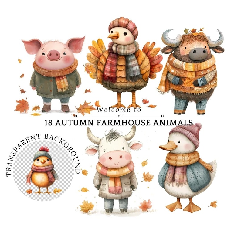 Cute Farm Animals clipart, Autumn Animals Clipart, Minimalist Animals ...