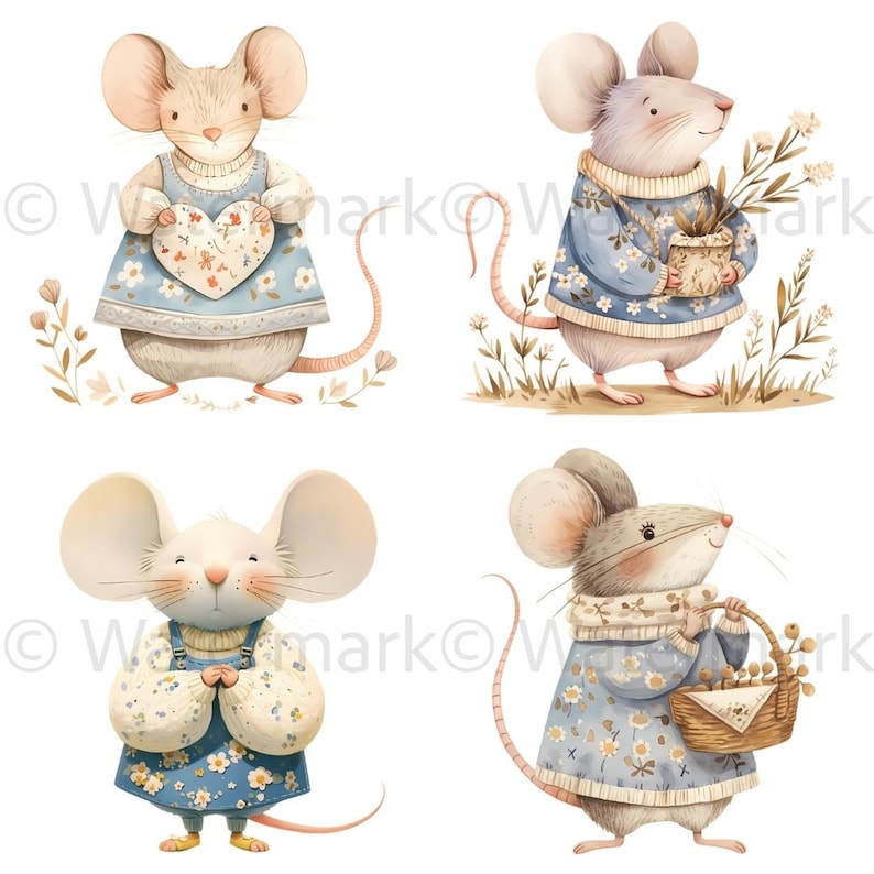 Cute Dressed Mouse Cartoon Digital PNG Characters, Clipart Mouse ...