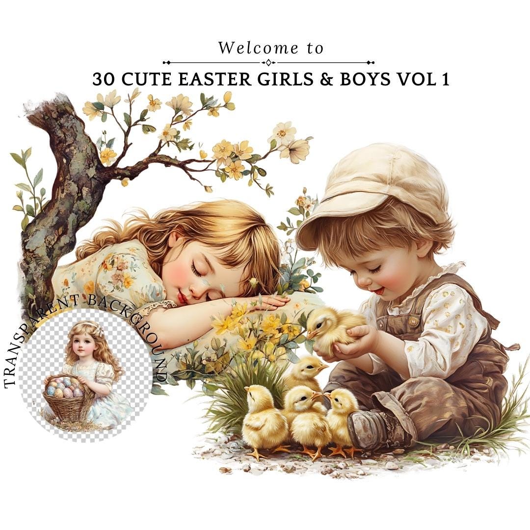 Cute Easter Girls Clipart - Boys Easter Clipart - PNG Files - Digital ...