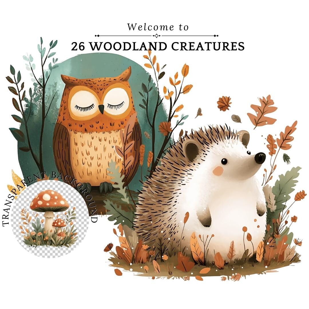 Woodland Creatures Clipart: Cozy Forest Animals PNG (digital Download ...