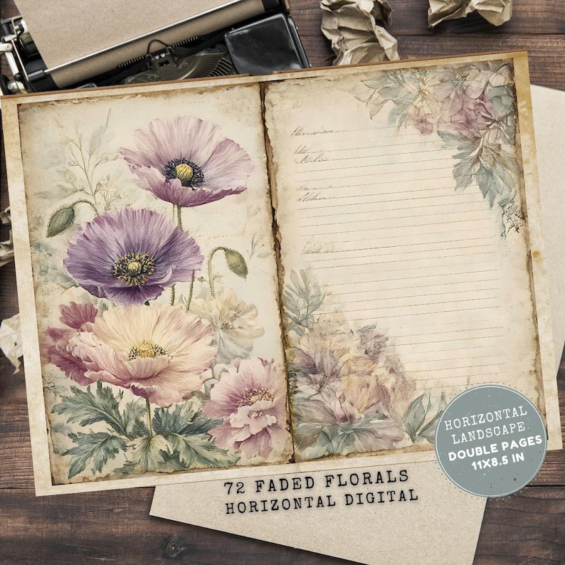 Faded Florals Junk Journal Pages: Shabby Chic Vintage Ephemera (digital ...