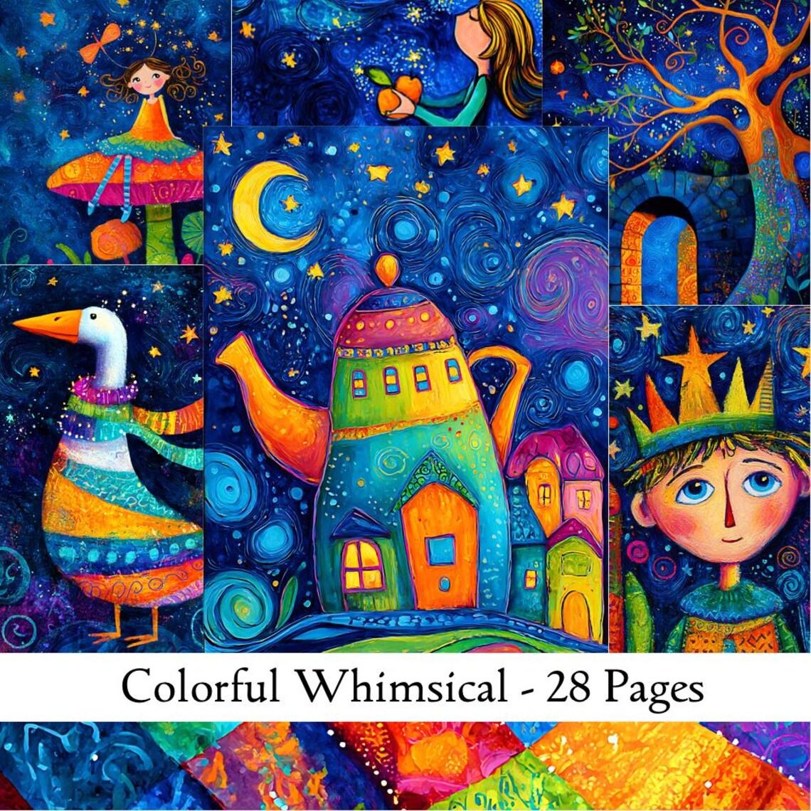 Whimsical Colorful Junk Journal Papers: Mixed Media Collage (digital ...