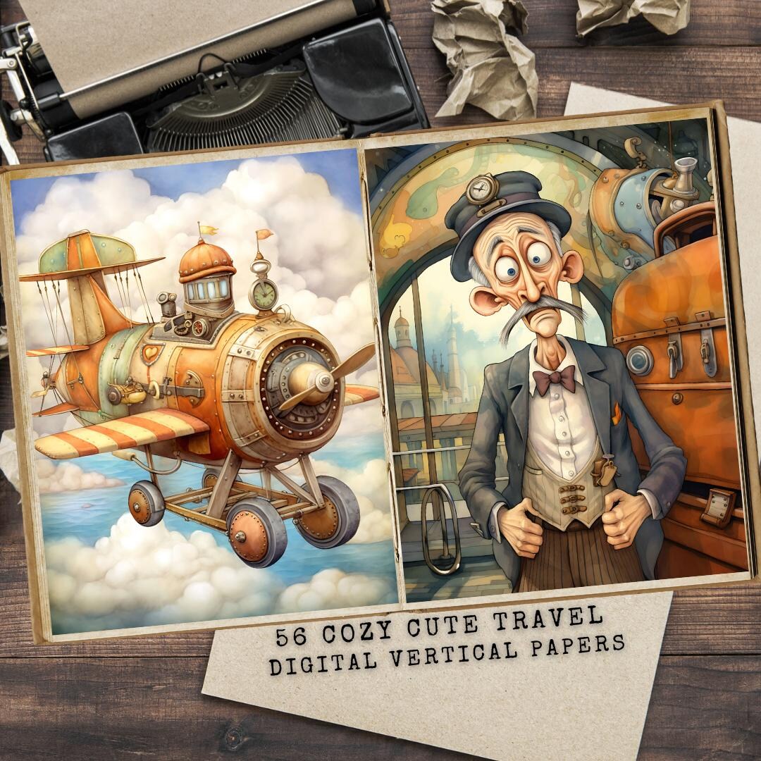 Retro Travel Junk Journal Pages, Steampunk Ephemera (digital Download ...