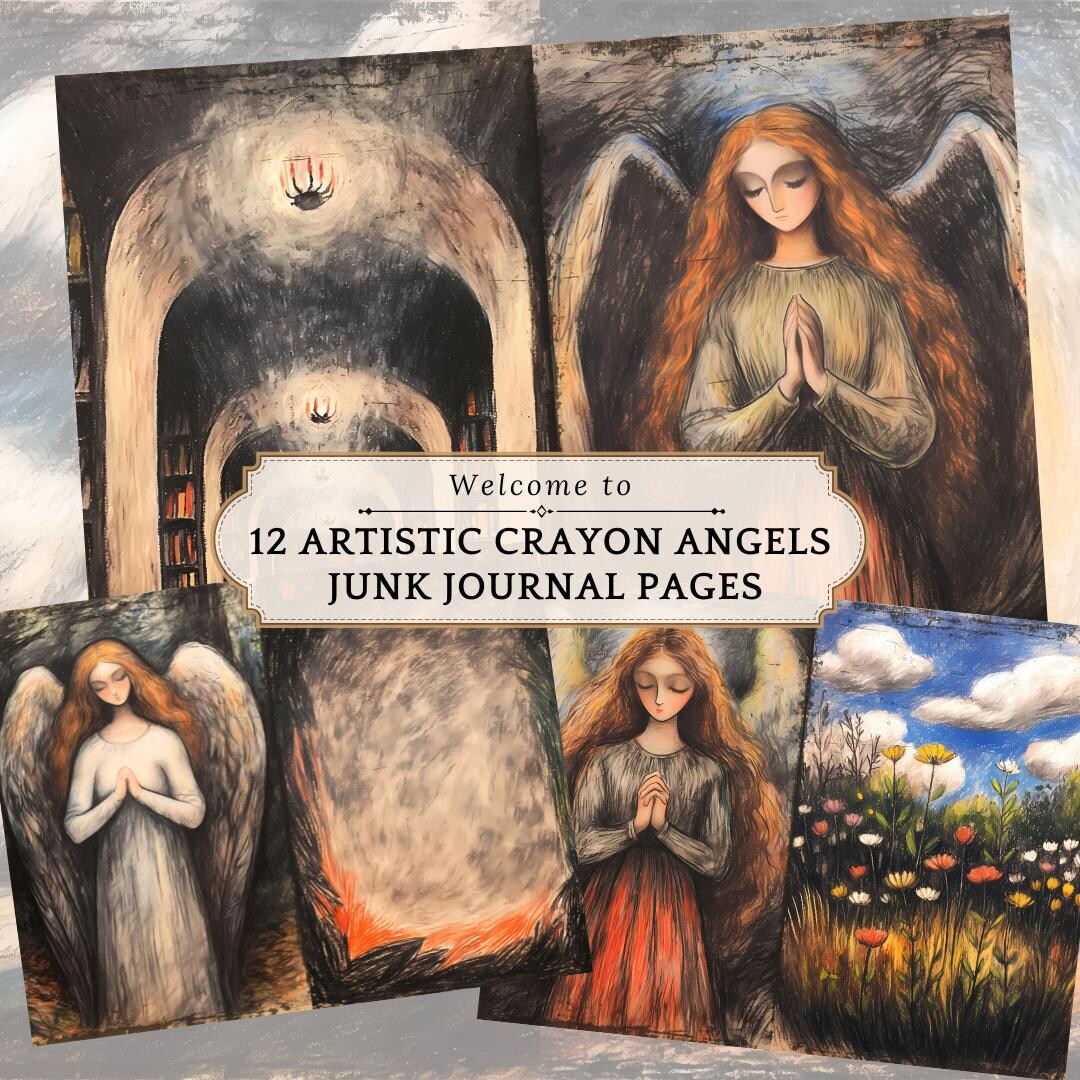 Crayon Contemporary Art Angels junk journal pages digital Scrapbook ...