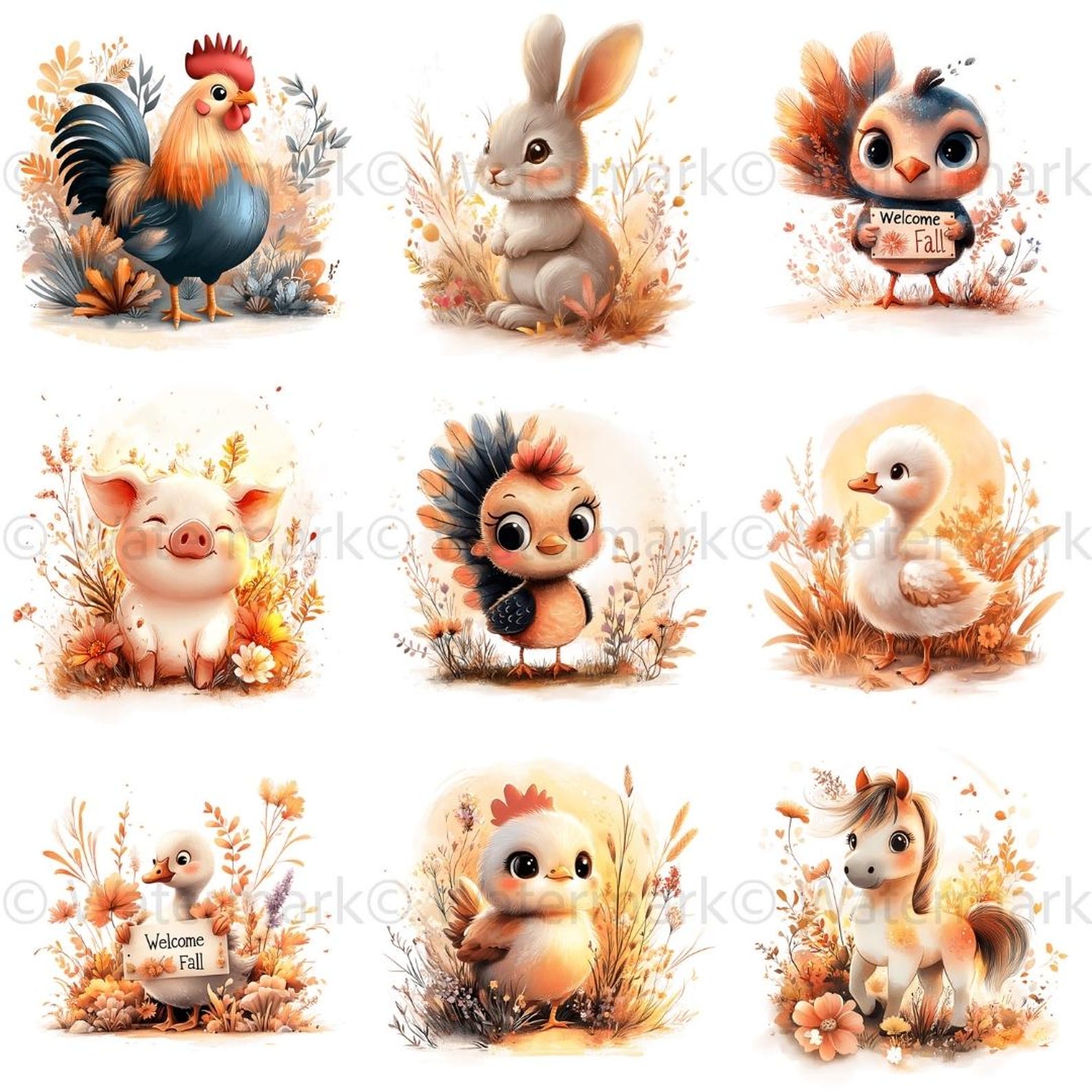 25 Fall Animal Clipart PNG: Autumn Farm Friends (digital Download) - Etsy