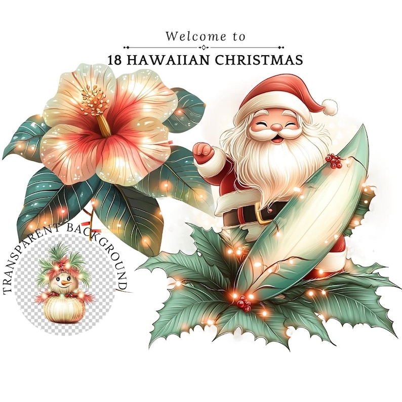 Hawaiian Christmas Clipart | Tropical Holiday Watercolor Clipart ...