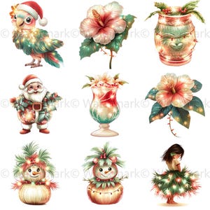 Hawaiian Christmas Clipart | Tropical Holiday Watercolor Clipart ...