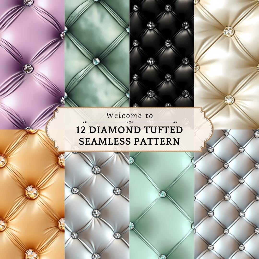 Diamond Tufted Digital Paper: 3D Glam Quilted Backgrounds Seamless ...