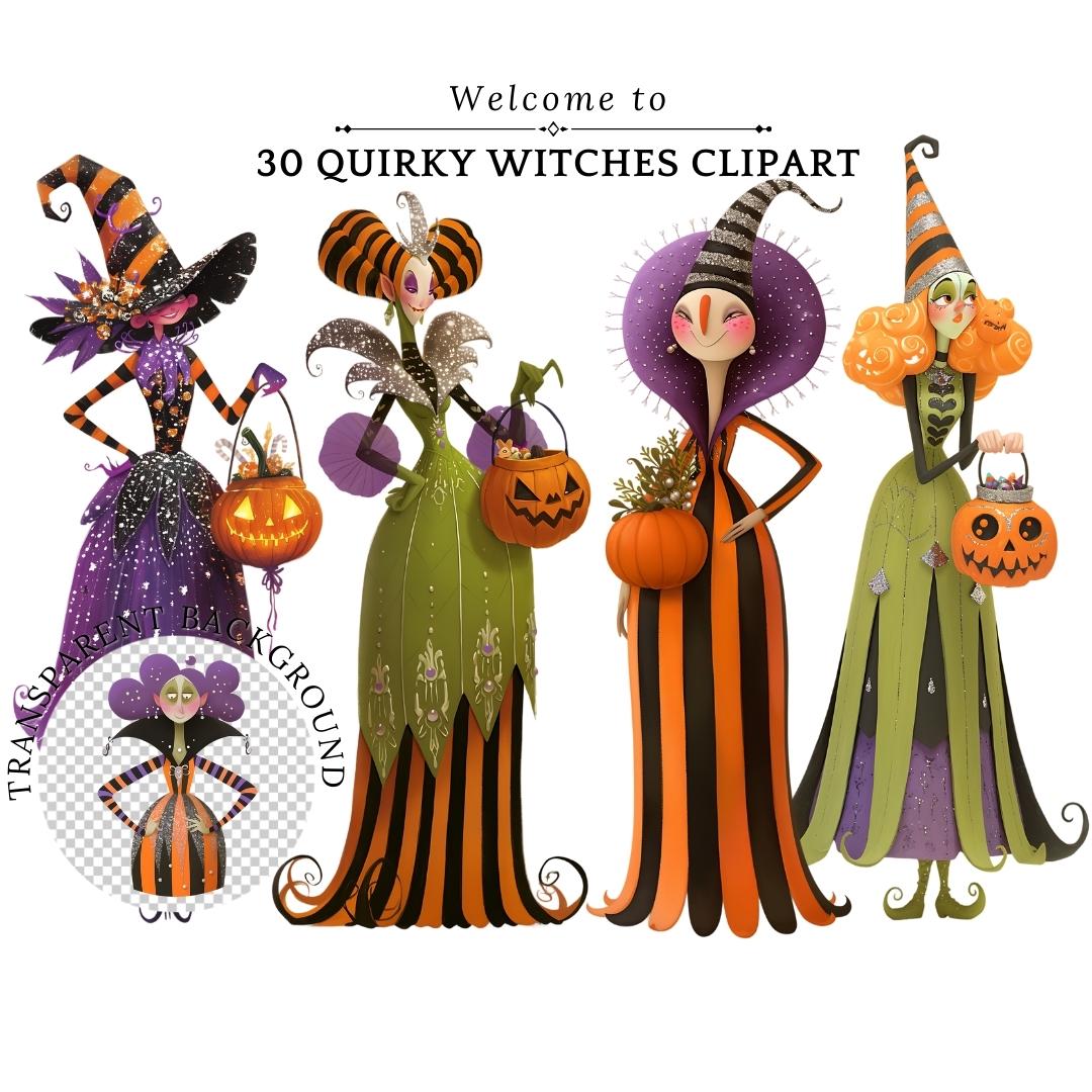 Quirky Witches Clipart: Halloween Watercolor Illustrations (digital ...