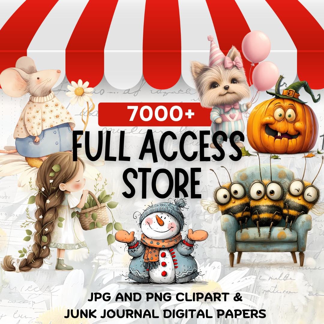 Entire Shop Bundle, Lifetime Access: Junk Journal, Clipart PNG, Digital ...