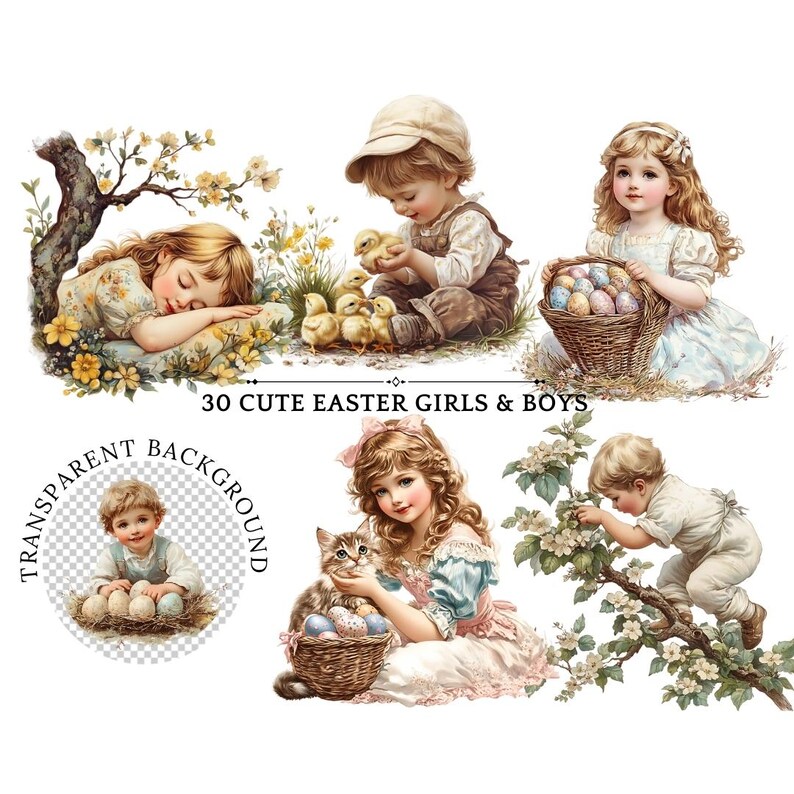 Easter Kids Clipart – PNG Girls and Boys Designs (digital Download) - Etsy