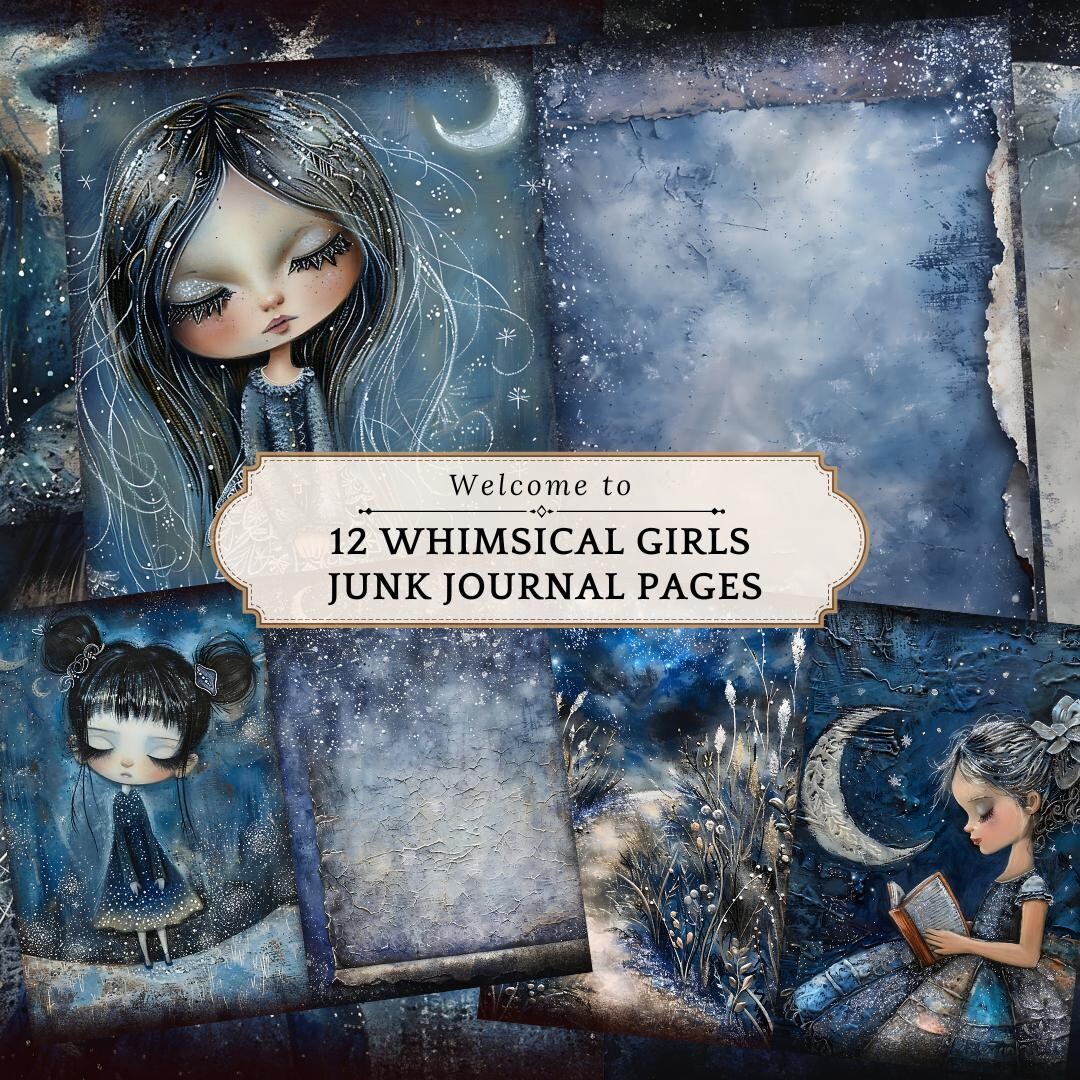 Whimsical starry Night Junk Journal, Whimsical Girls Junk Journal Pages ...