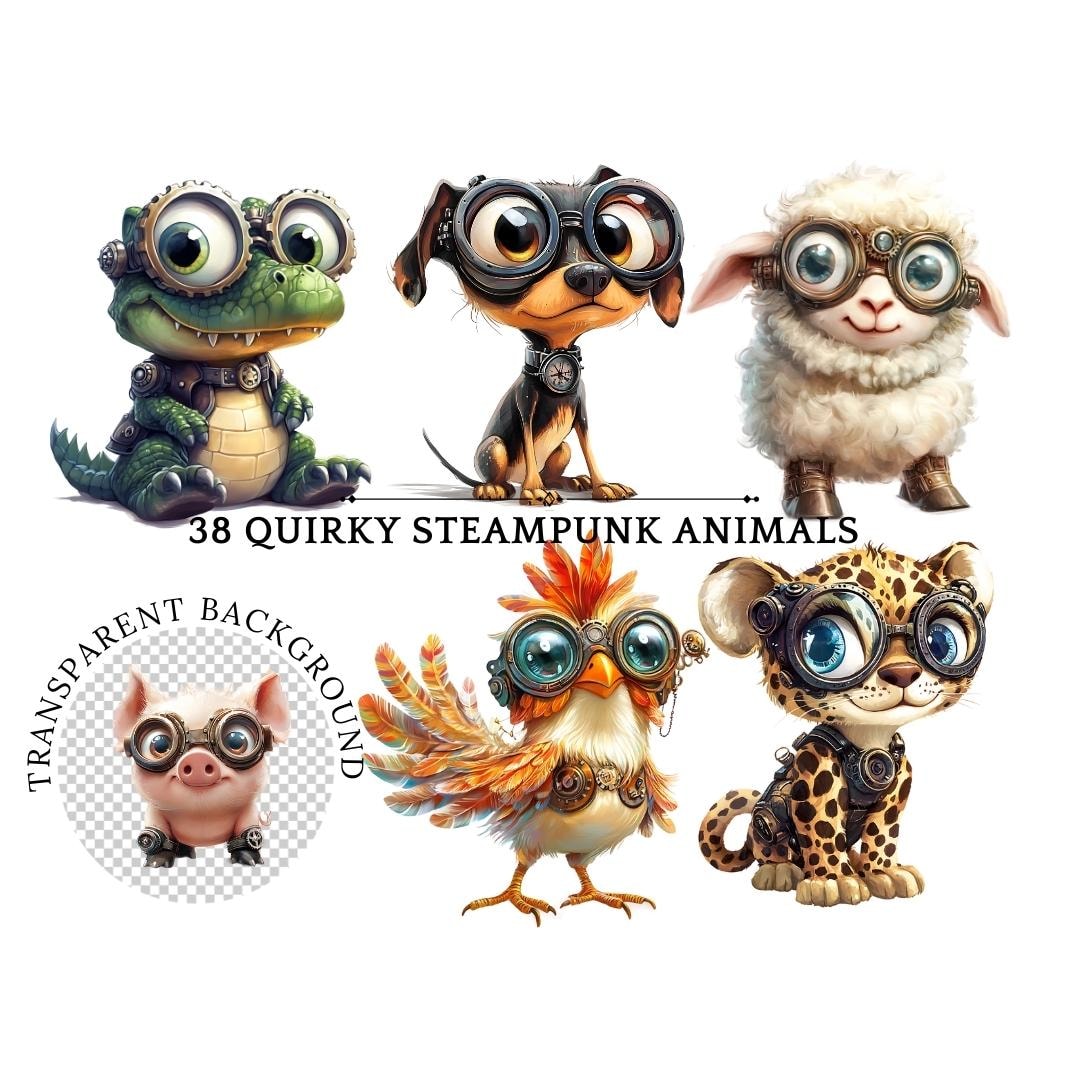 Quirky Animals Clip Art, Bundle PNG Whimsical Animals Clipart, Funny ...