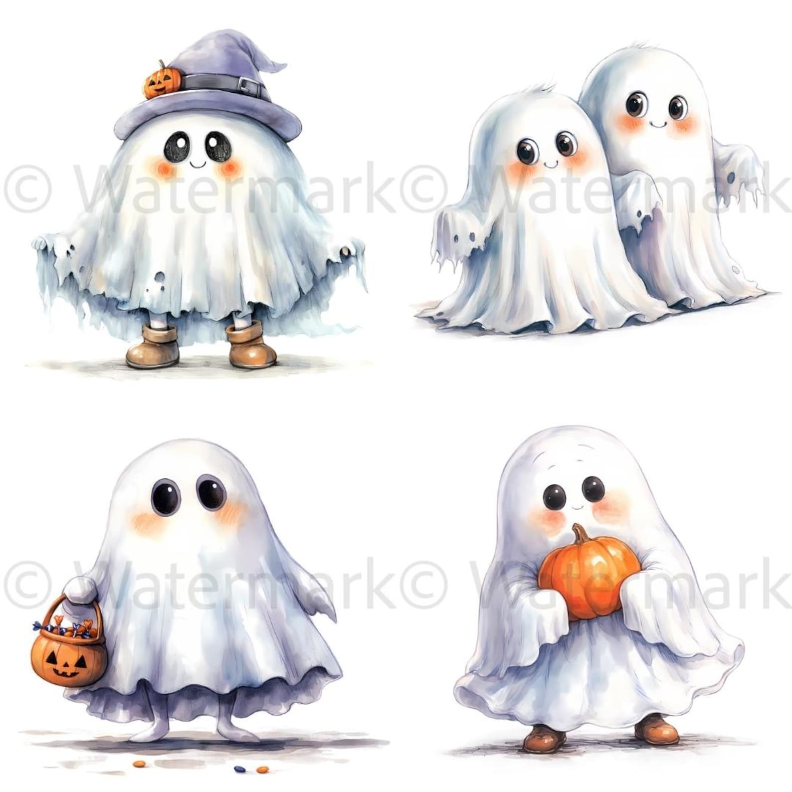 Halloween Ghost Clipart: Spooky Costume Ghosts (PNG Digital Download ...