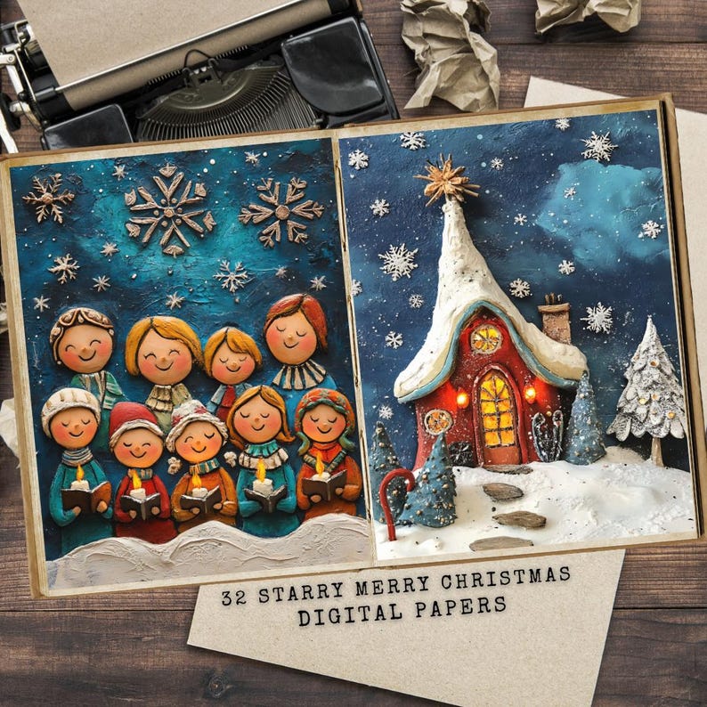 Starry Night Christmas Junk Journal: 3D Collage Papers (digital ...