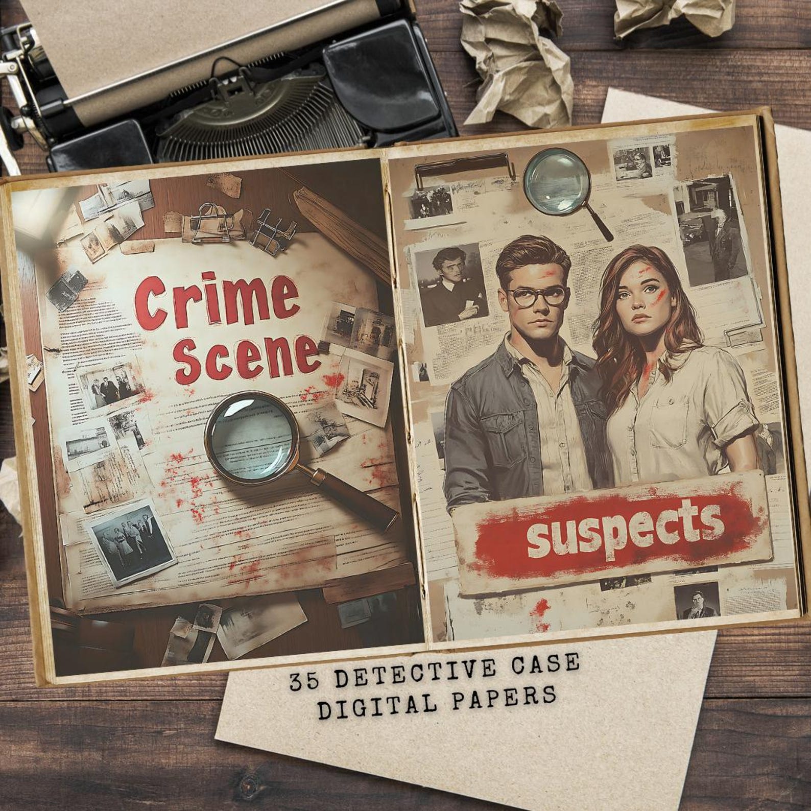Detective Junk Journal Digital Papers, Mystery Crime Scene Scrapbook ...