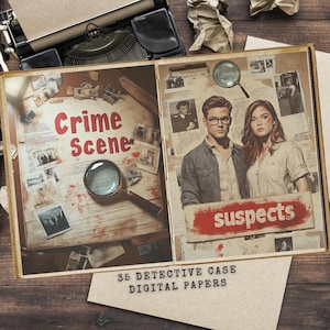 Detective Junk Journal Digital Papers, Mystery Crime Scene Scrapbook ...