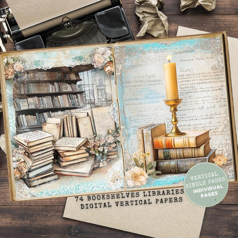 Bookshelves Junk Journal Kit: Enchanted Libraries Printable Book Lovers ...