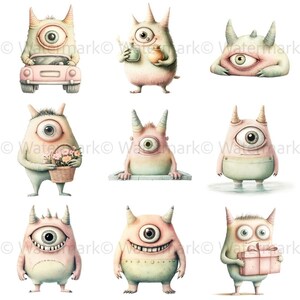 Birthday Monster Watercolor Clipart Set | Cute Cartoon | PNG | High ...