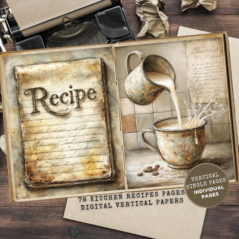 Kitchen Junk Journal Pages: Recipe Pages Printable Rustic Ephemera ...