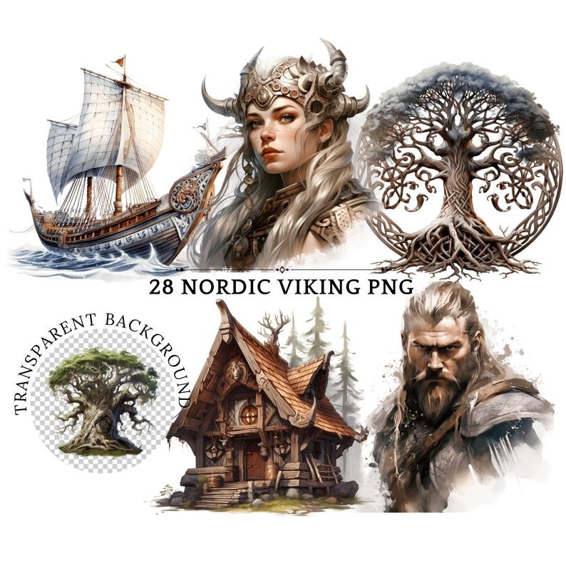 Nordic Viking Watercolor Clipart: Norse Mythology PNG (digital Download ...