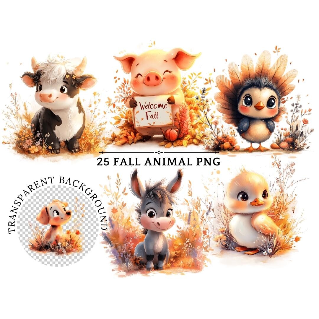 25 Fall Animal Clipart PNG: Autumn Farm Friends (digital Download) - Etsy