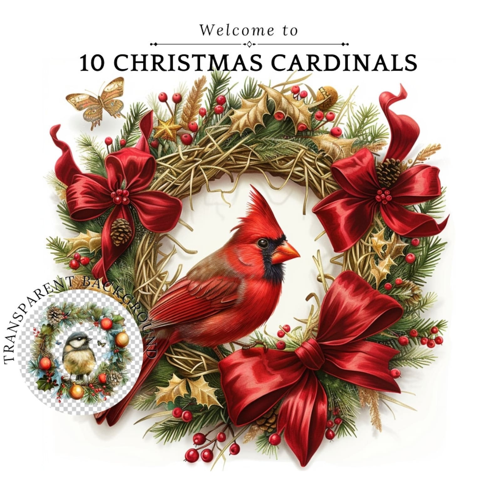 Christmas Wreaths With Cardinals PNG Designs, Red Cardinal Clipart ...