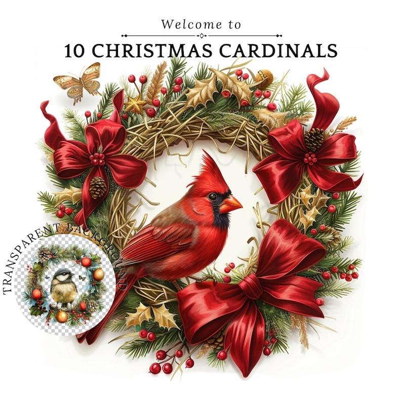 Christmas Cardinal Wreath PNG Clipart: Holiday Birds PNG Transparent ...