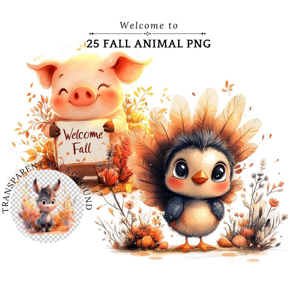 25 Fall Animal Clipart PNG: Autumn Farm Friends (digital Download) - Etsy