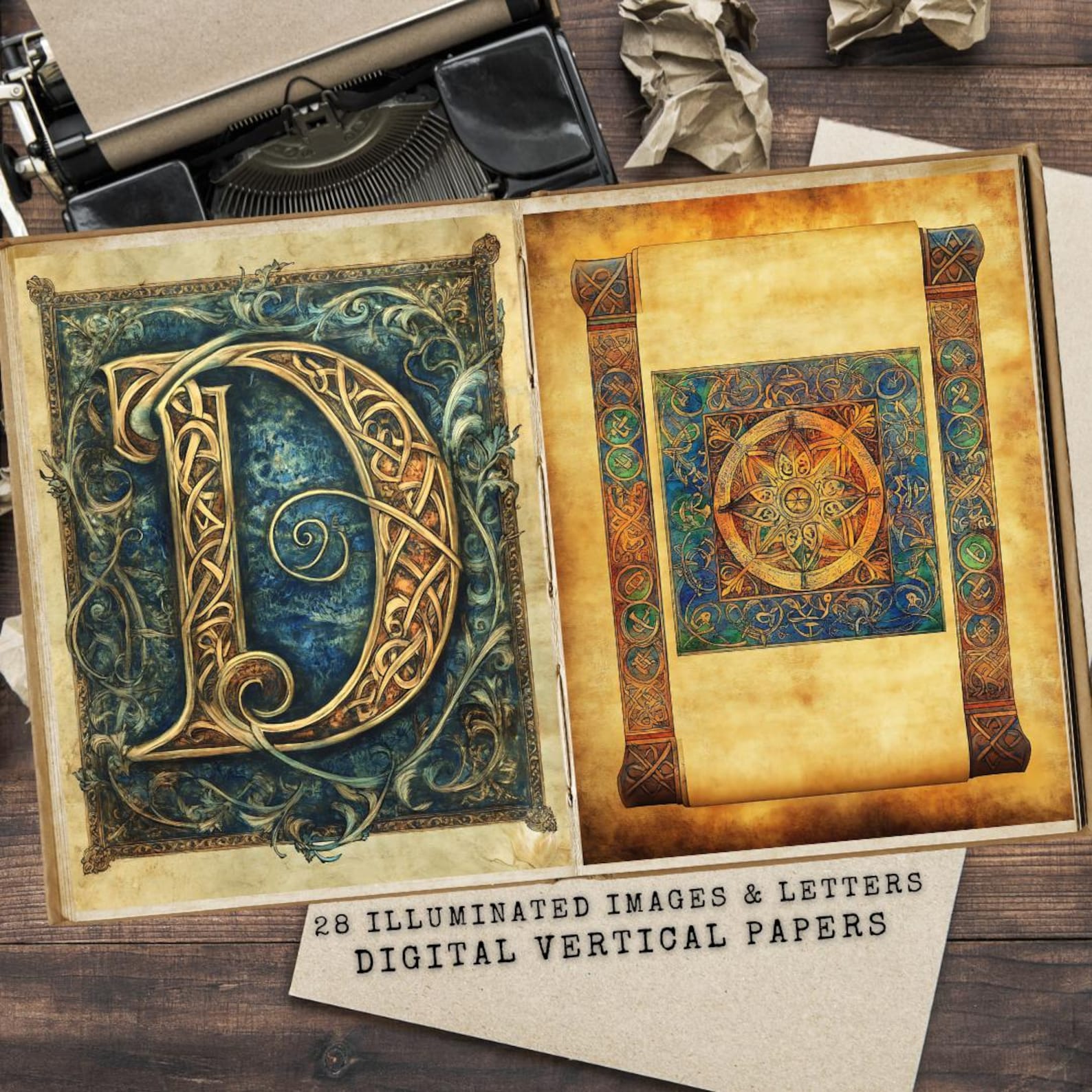 Illuminated Manuscript Letters: Medieval Religious Art, Digital Paper ...
