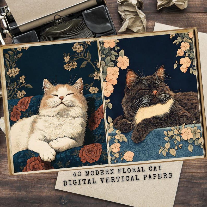 Cat Junk Journal Kit: Modern Floral Ephemera (digital Download) - Etsy