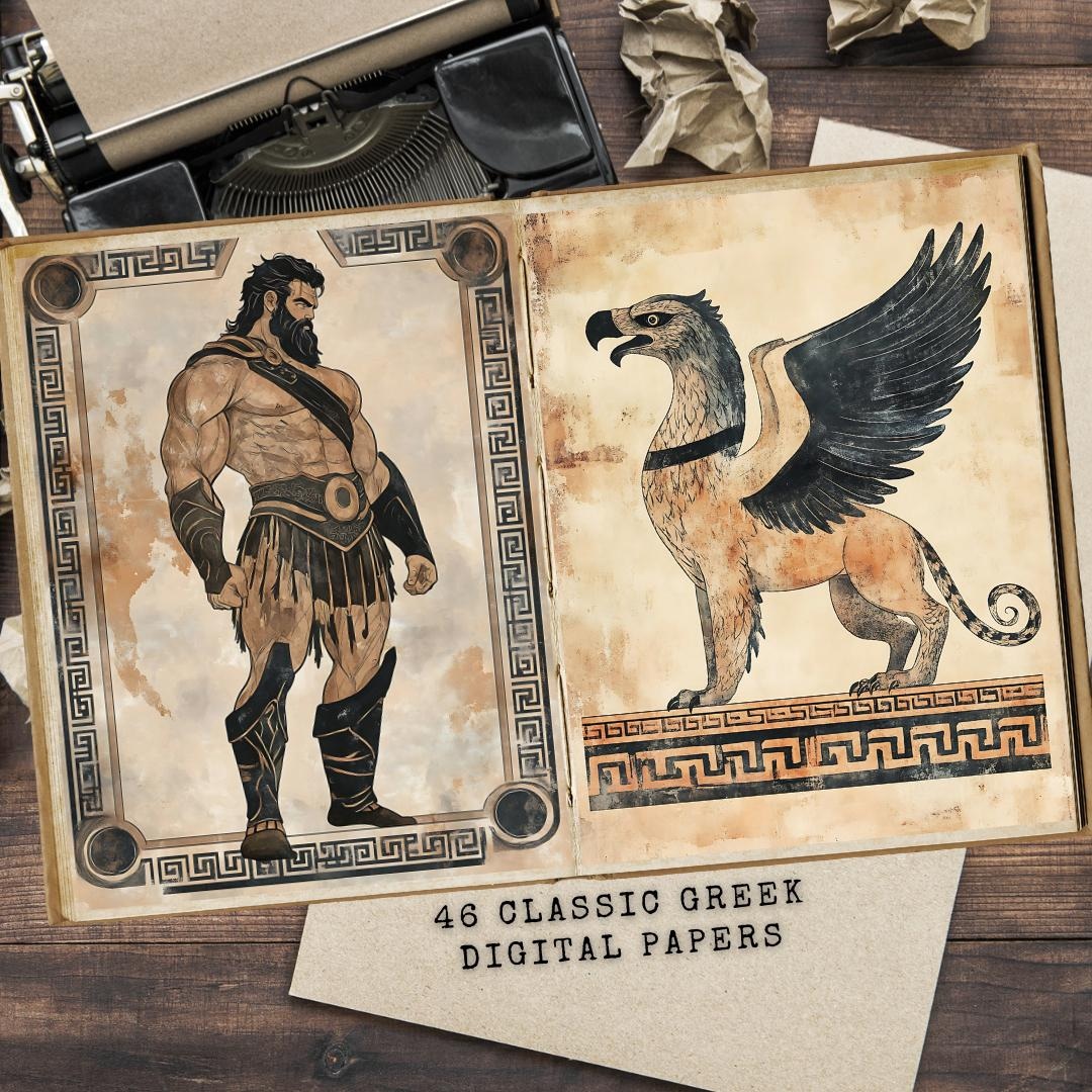 46 Classic Greek Junk Journal Digital Papers With Mythological Figures ...