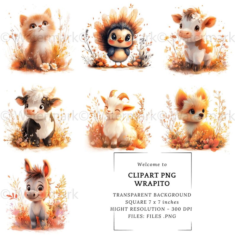 25 Fall Animal Clipart PNG: Autumn Farm Friends (digital Download) - Etsy